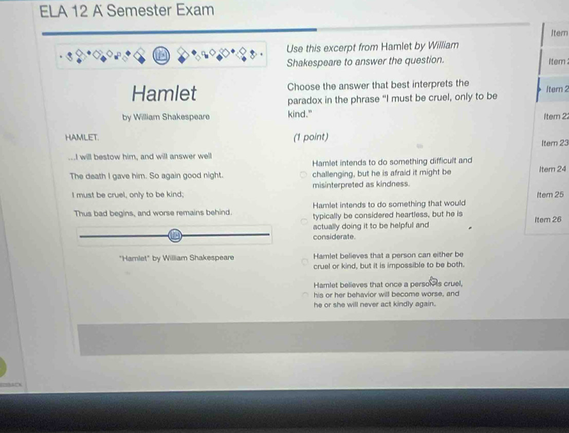 Solved: ELA 12 A Semester Exam Item Use this excerpt from Hamlet by ...