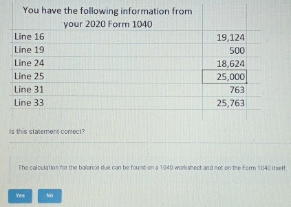 Solved: The calculation for the balance due can be found on a 1040 ...