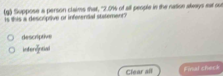 Solved: Suppose a person claims that, "2.0% of all people in the nation ...