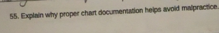 Solved: Explain why proper chart documentation helps avoid malpractice ...