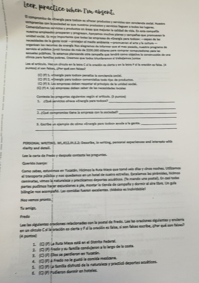 Solved: leer. practice when I'm absent. El compromita de «Enengía para ...