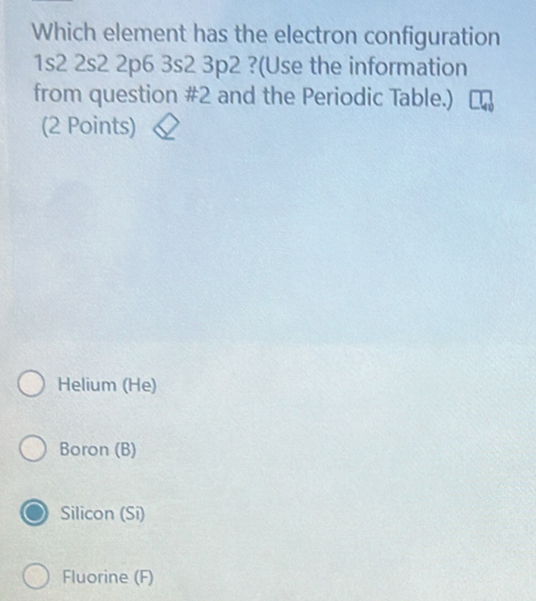 Solved: Which element has the electron configuration 1s2 2s2 2p6 3s2 ...