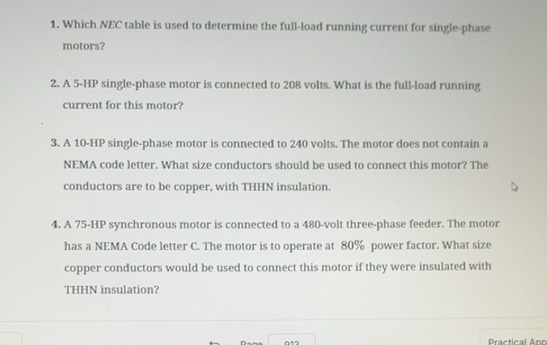 Solved: Which NEC table is used to determine the full-load running ...