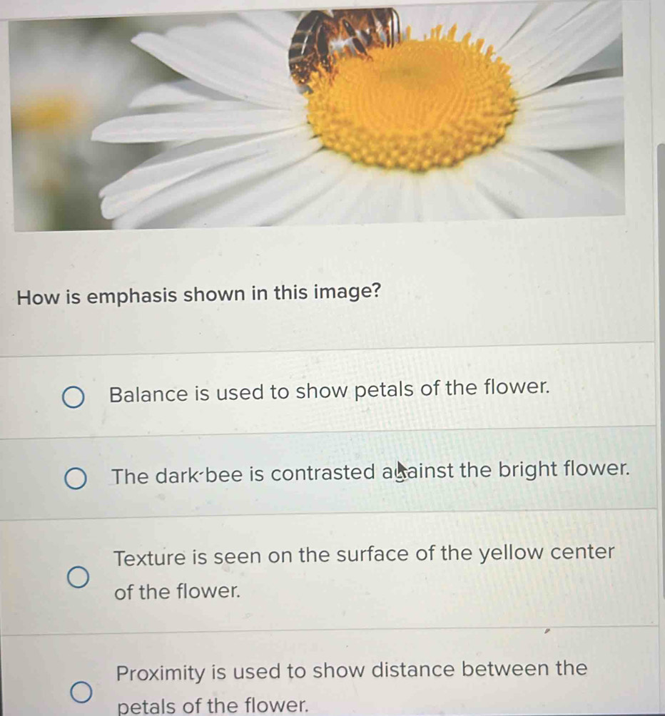 Solved: How is emphasis shown in this image? Balance is used to show ...