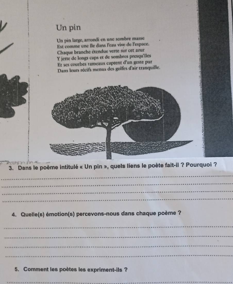 Résolu :Un pin Un pin large, arrondi en une sombre masse Est comme une ...