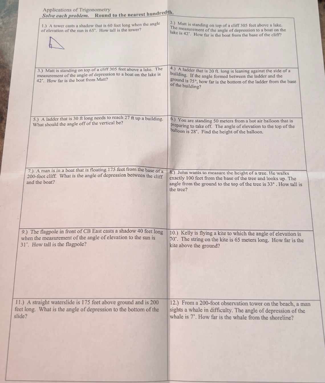 Solved: Applications of Trigonometry Solve each problem. Round to the ...