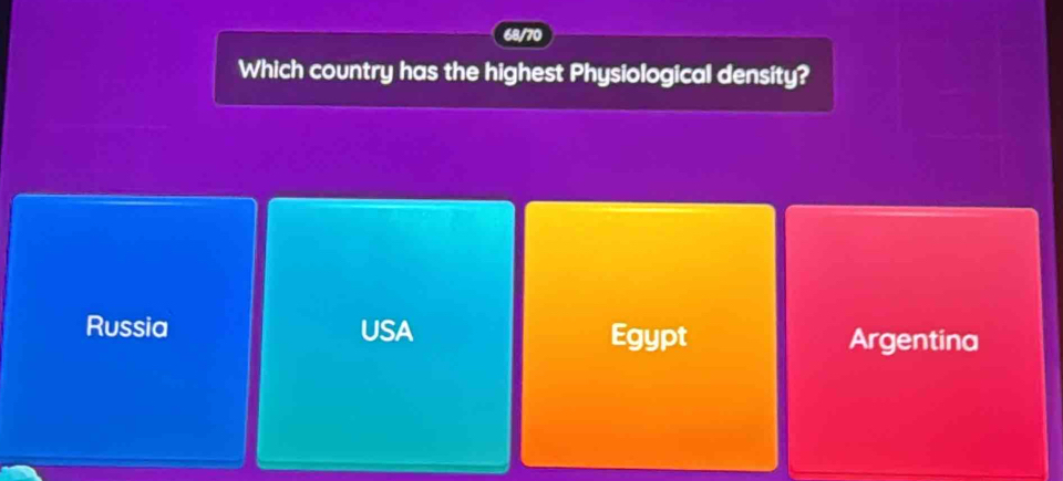 Solved: 68/70 Which country has the highest Physiological density ...