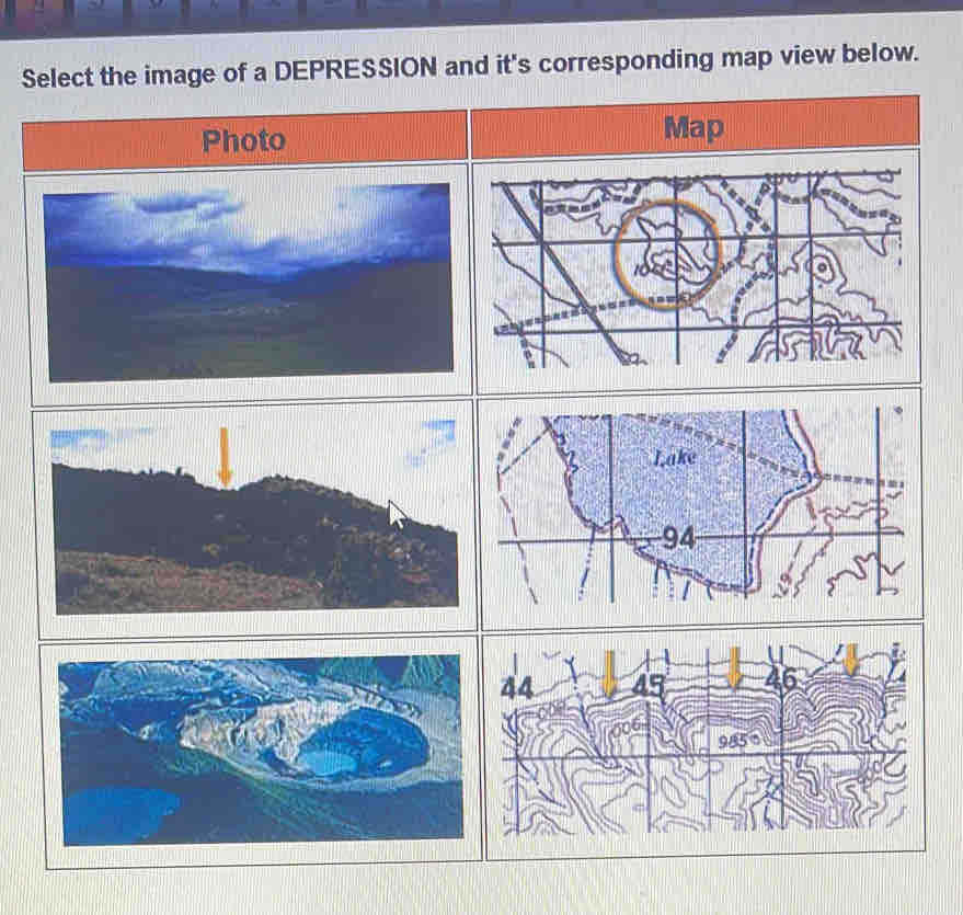 Solved: Select the image of a DEPRESSION and it's corresponding map ...
