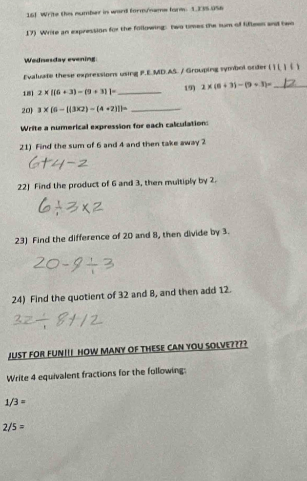 Solved: Write this number in word form/nams form 1.235.056 17) Write an expression for the ...