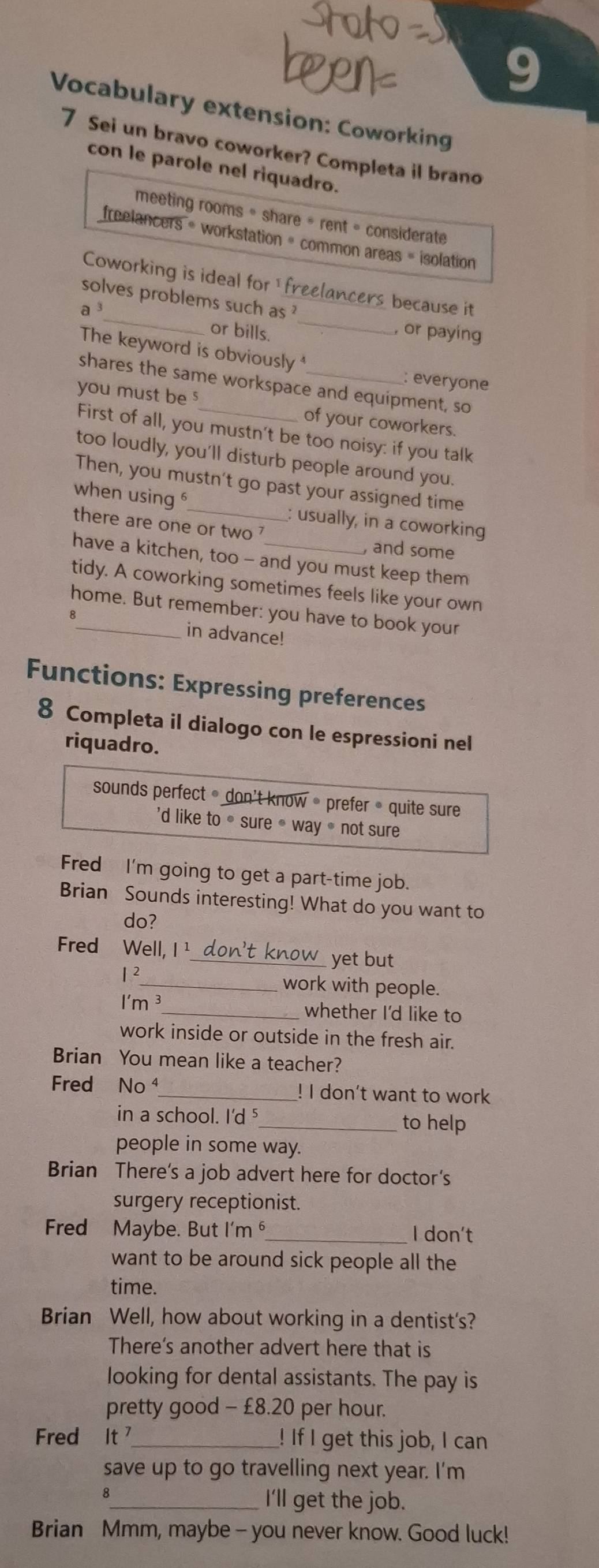 Risolto:Vocabulary extension: Coworking 7 Sei un bravo coworker ...