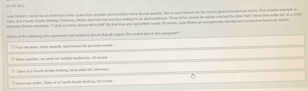 Solved: (01.05 MC) Judy Blume's career as an American writer spans four ...