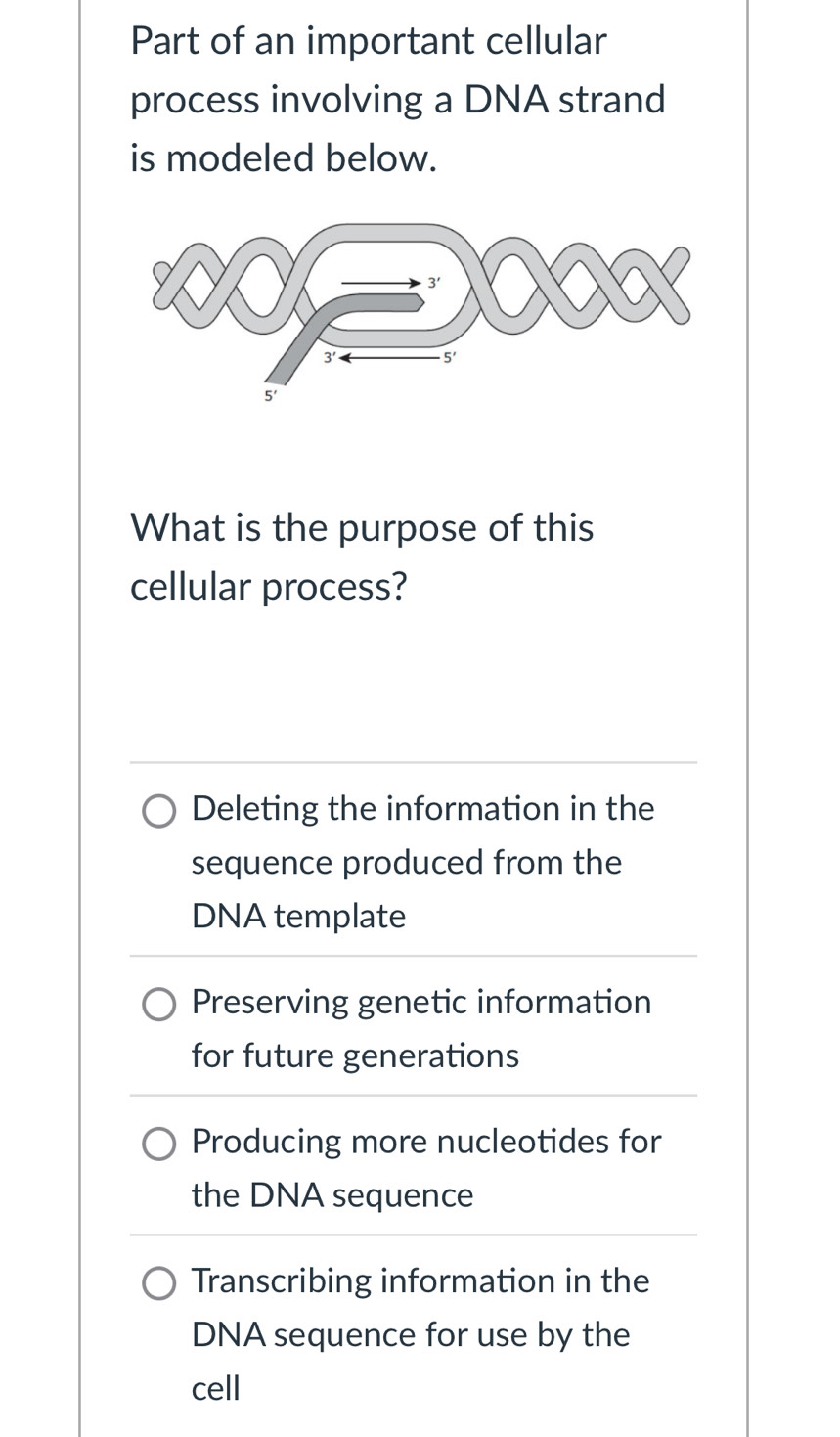 Solved: Part of an important cellular process involving a DNA strand is ...
