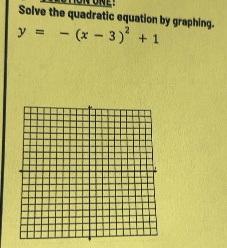 Solved: ONE: Solve the quadratic equation by graphing. y=-(x-3)^2+1 [Math]