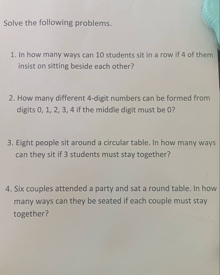 Solved: Solve the following problems. 1. In how many ways can 10 ...