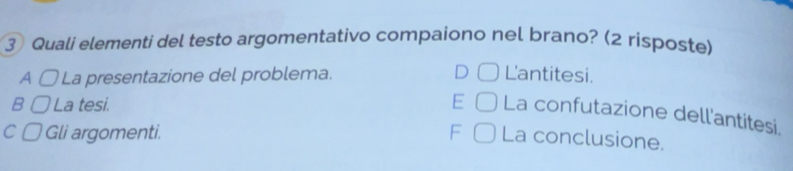Risolto:③ Quali elementi del testo argomentativo compaiono nel brano ...