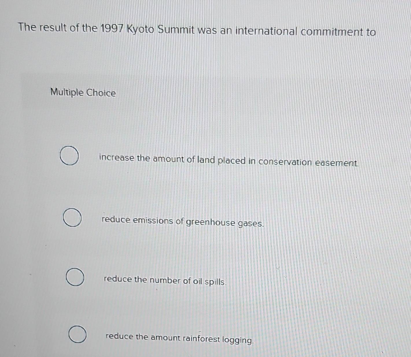 Solved: The result of the 1997 Kyoto Summit was an international ...