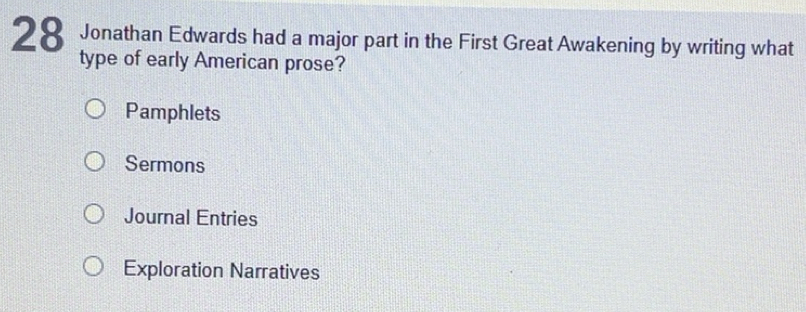 Solved: Jonathan Edwards had a major part in the First Great Awakening ...