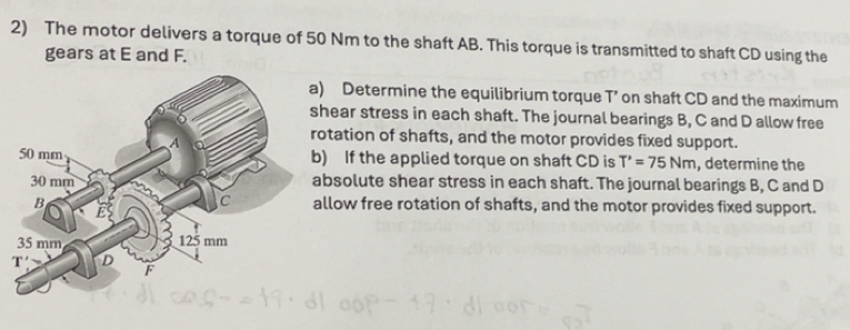 Solved: The motor delivers a torque of 50 Nm to the shaft AB. This ...