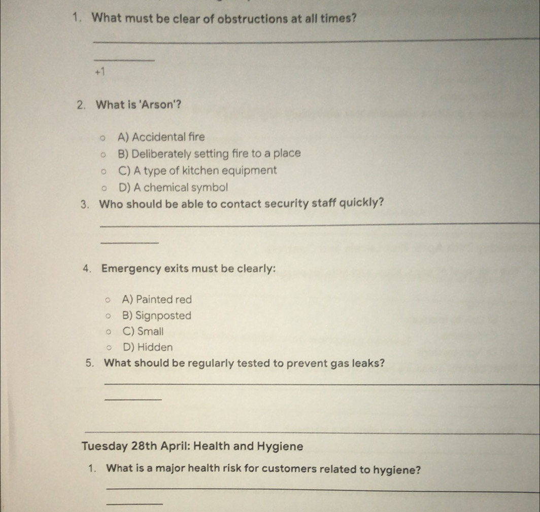 Solved: What must be clear of obstructions at all times? _ _ +1 2. What ...