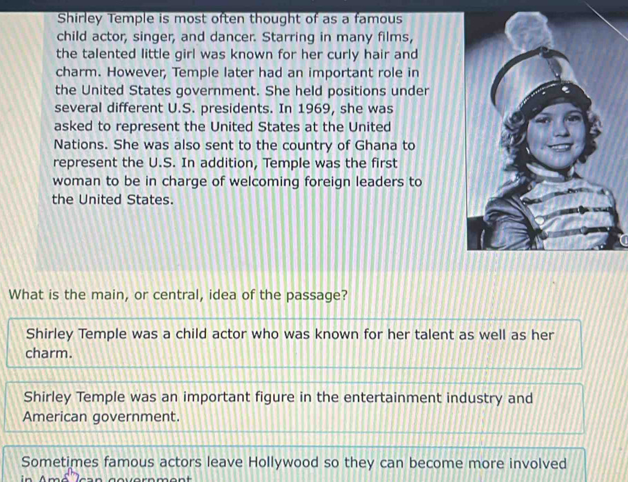 Solved: Shirley Temple is most often thought of as a famous child actor ...