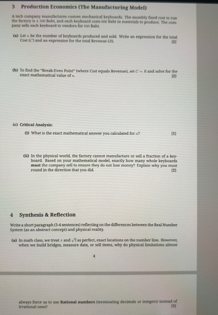 แก้ไขแล้ว:Production Economics (The Manufacturing Model) A tech company ...