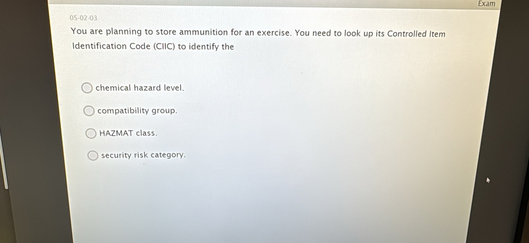 Solved: Exam 05-02-03 You are planning to store ammunition for an ...