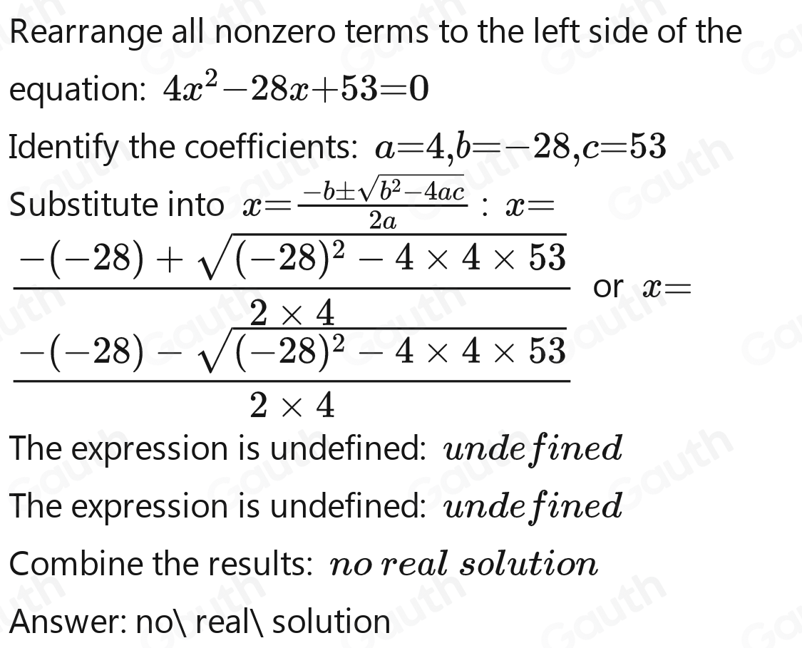 Solved: Solve for the roots in simplest form using the quadratic ...