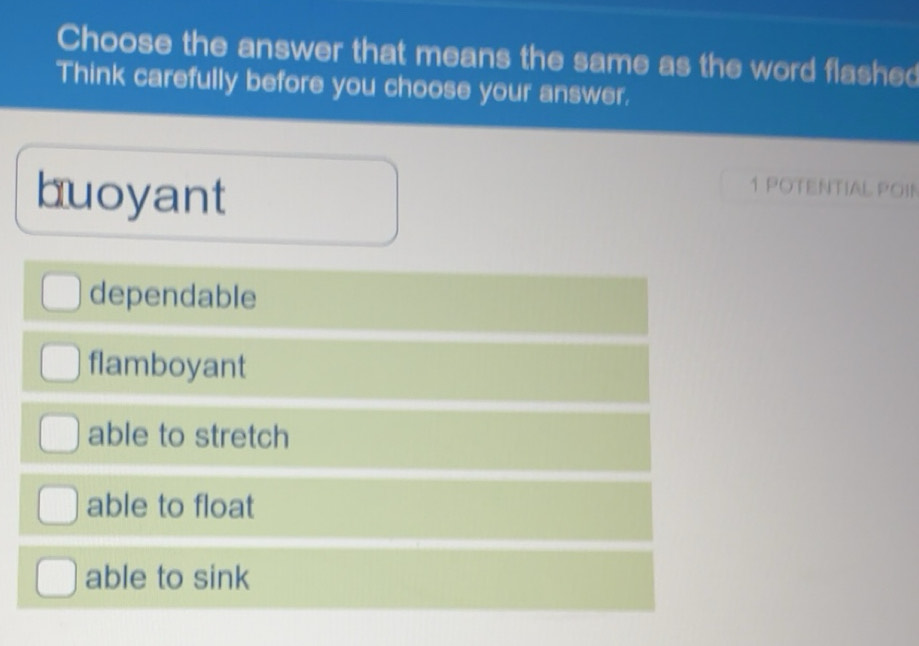 Solved: Choose the answer that means the same as the word flashed Think ...