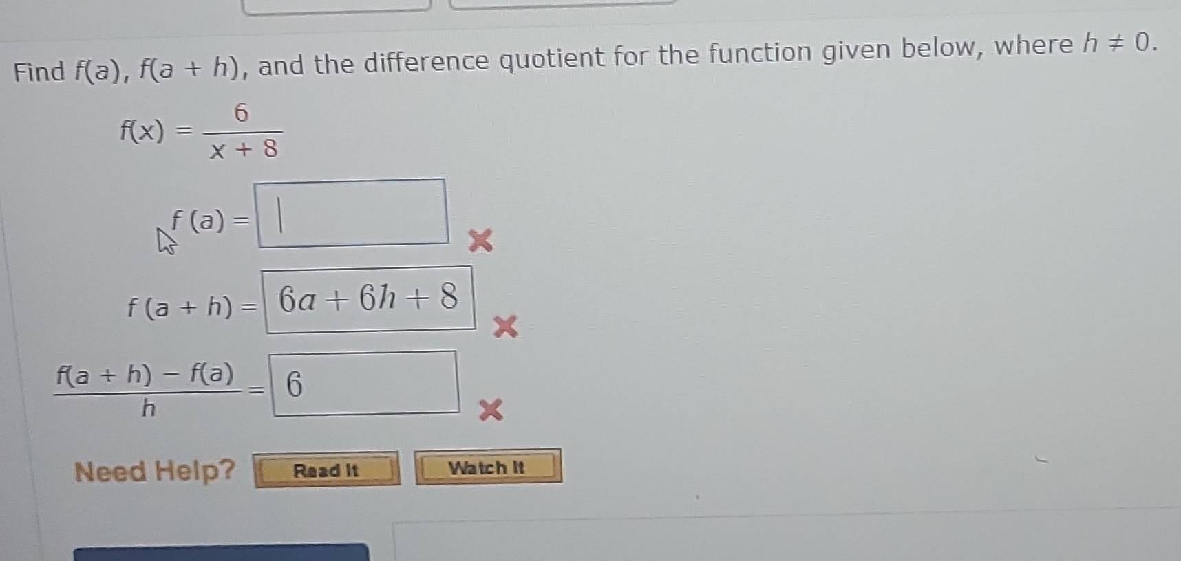 Solved: Find f(a),f(a+h) , and the difference quotient for the function given below, where h!= 0 ...