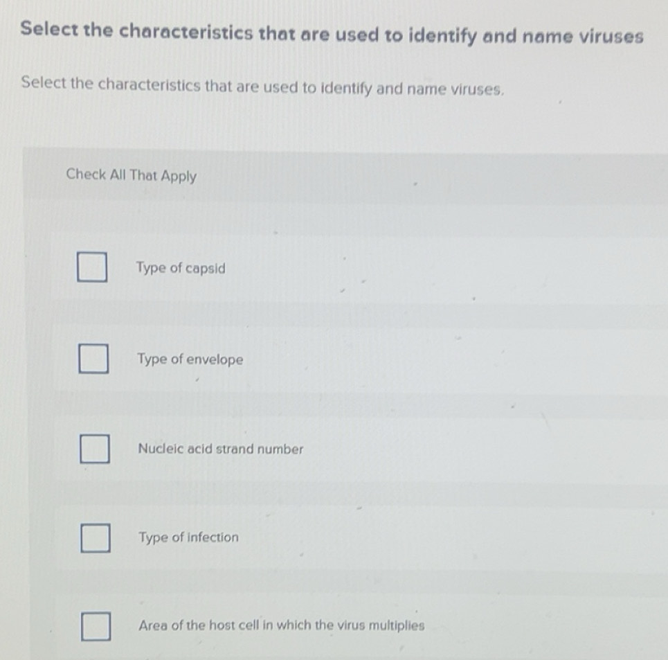 Solved: Select the characteristics that are used to identify and name ...