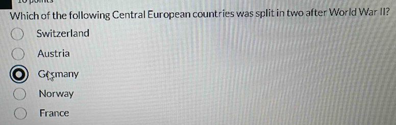 Solved: Which of the following Central European countries was split in ...