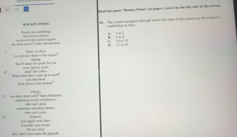 Solved: 1/2 > Read the poem “Hockey Poem” on pages 1 and 2 on the left ...