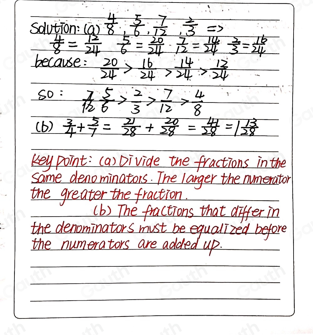 Solved: Arrange the following in descending order. 4/8 5/6 7/12 2/3 Answer:_[3] (b) [Math]