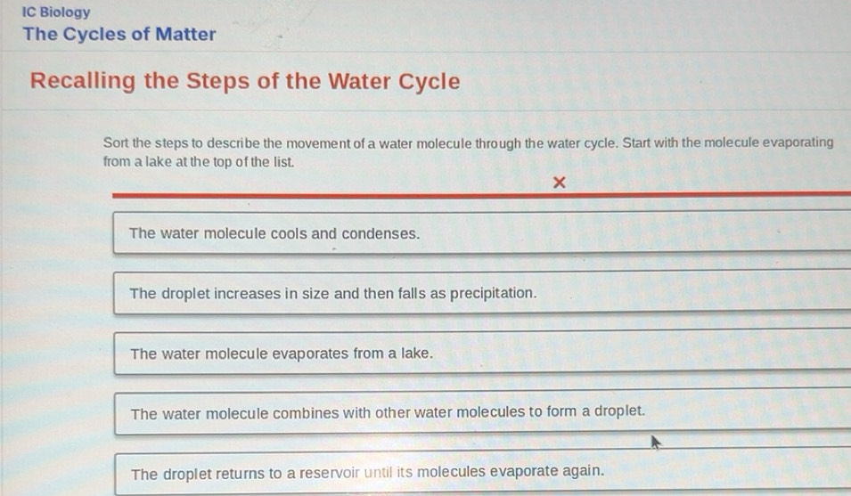 Solved: IC Biology The Cycles of Matter Recalling the Steps of the ...