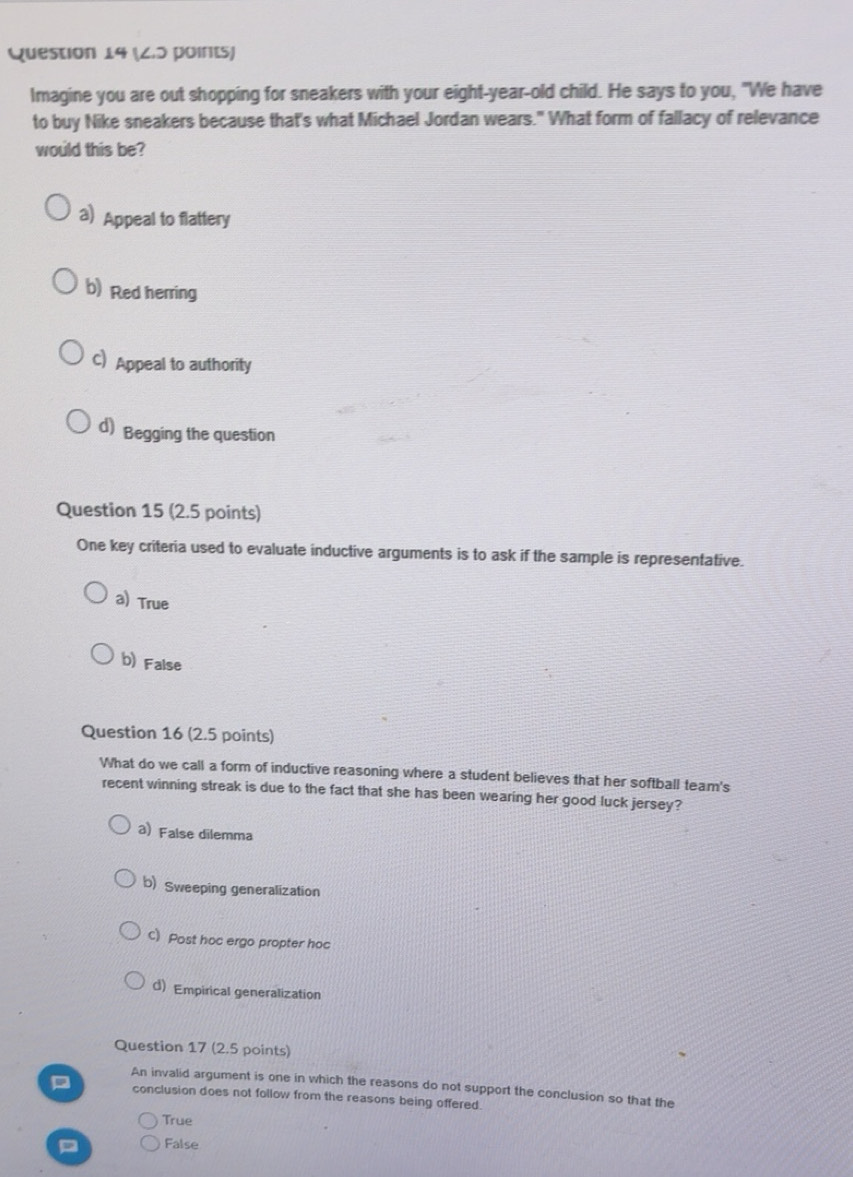 Solved: (2.5 points) Imagine you are out shopping for sneakers with ...