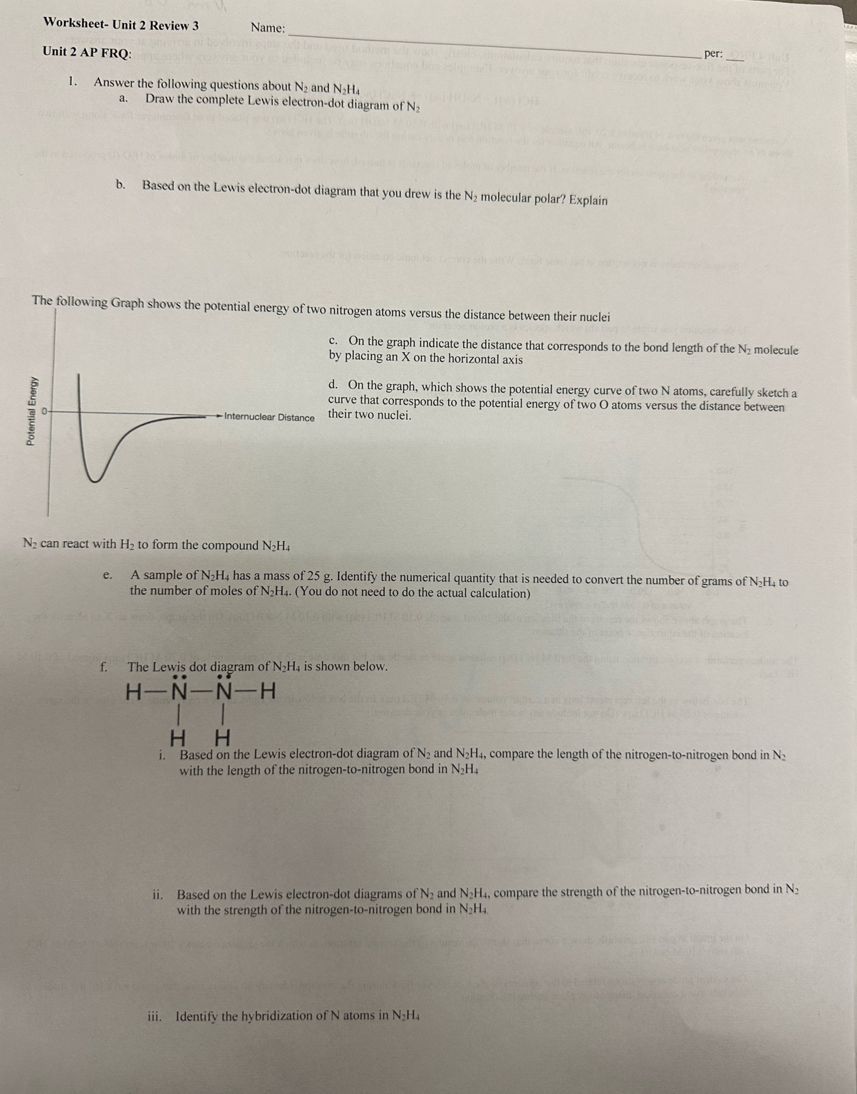 Solved: Worksheet- Unit 2 Review 3 Name: _ Unit 2 AP FRQ: per:_ 1 ...