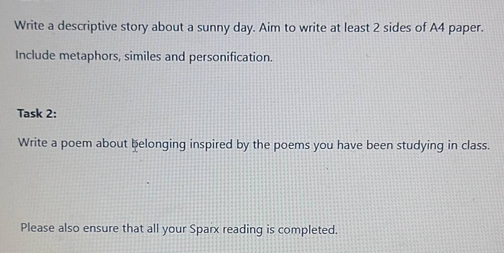 Solved: Write a descriptive story about a sunny day. Aim to write at ...
