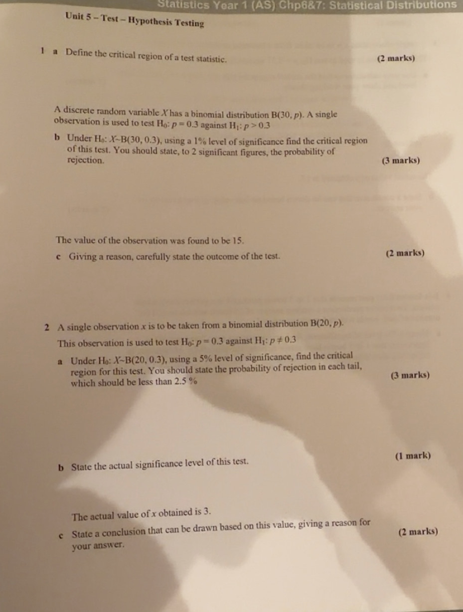 Resolvido:Statistics Year 1 (AS) Chp6& Statistical Distributions Unit 5 ...