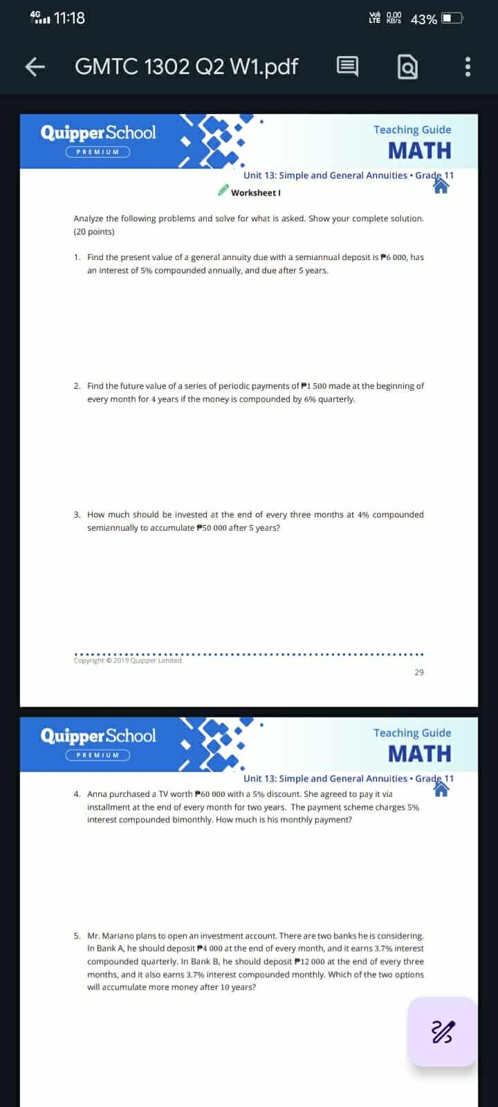 Solved: 11:18 43% GMTC 1302 Q2 W1.pdf C Quipper School Teaching Guide ...