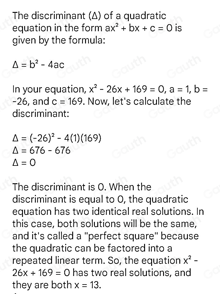 Solved: Compute the discriminant. Then determine the number and type of ...