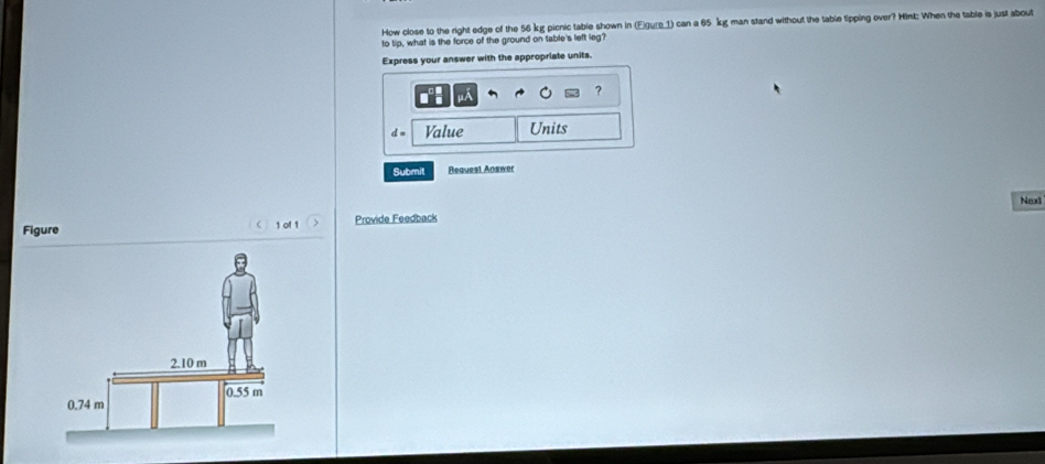 Solved: How close to the right edge of the 56 kg picnic table shown in ...