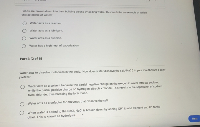 Solved: Foods are broken down into their building blocks by adding ...