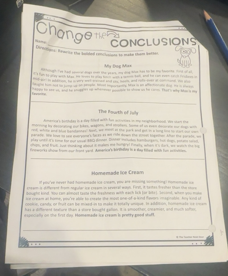 Solved: Changotier _ Name: CONCLUSIONS Directions: Rewrite the bolded ...