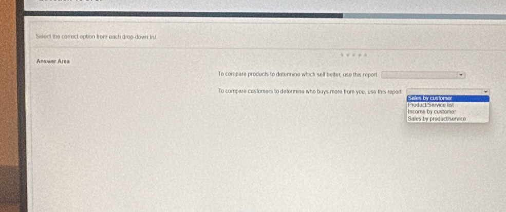 Solved: Select the correct option from each drop-down list Answer Area ...