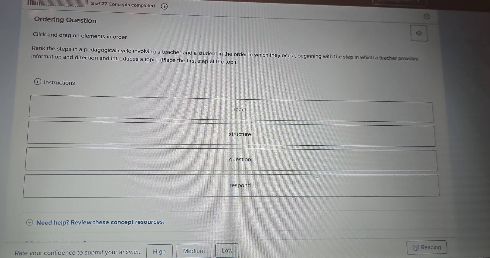Solved: of 27 Concepts completed Ordering Question Click and drag on ...