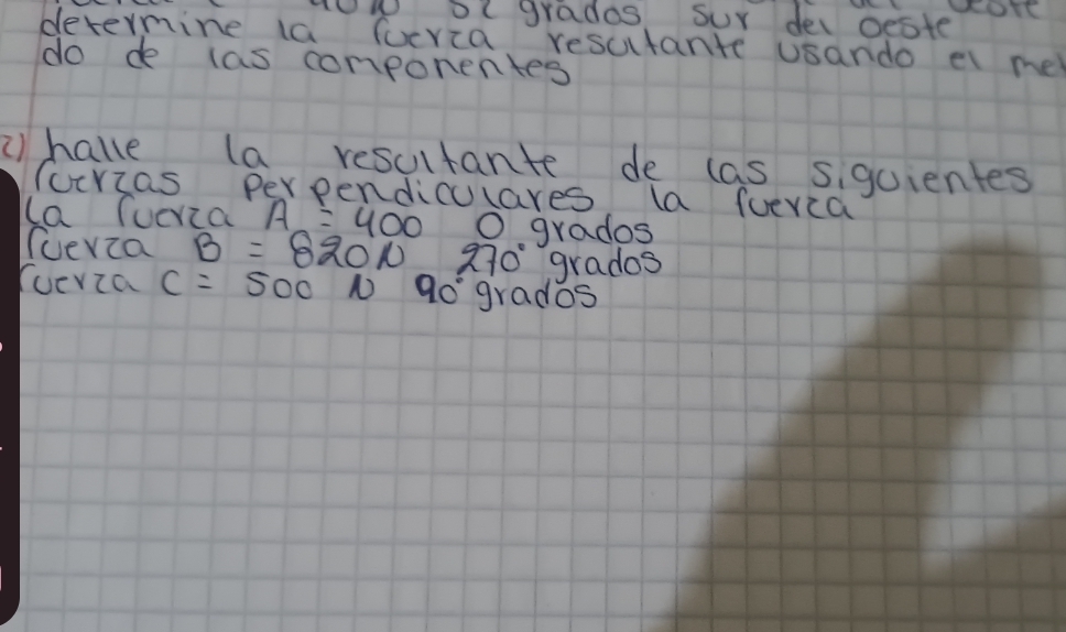 Resuelto:ON oc grados sur dei oeste determine la foerca resutante ...
