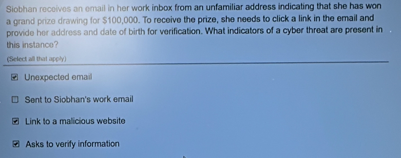 Solved: Siobhan receives an email in her work inbox from an unfamiliar ...