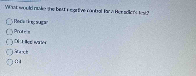 Solved: What would make the best negative control for a Benedict's test ...