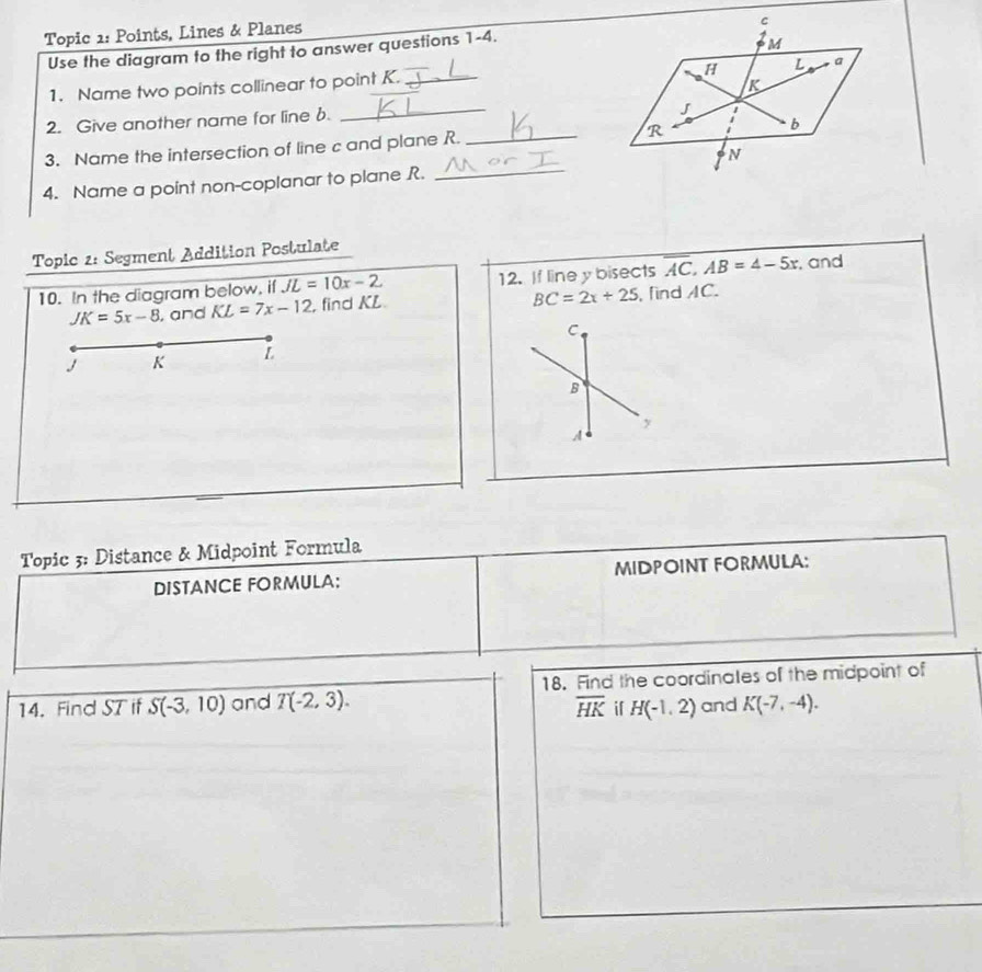 Solved: Topic 1: Points, Lines & Planes Use the diagram to the right to ...