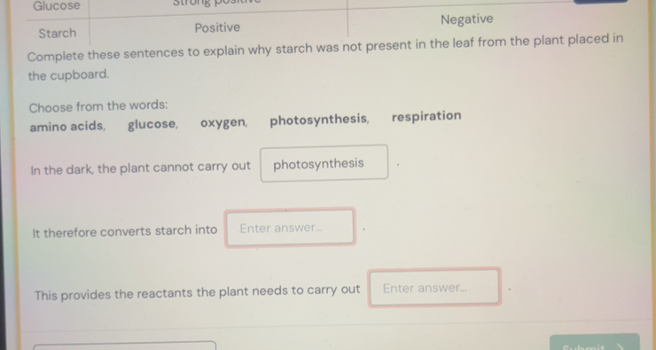 Solved: Glucose Strong F Starch Positive Negative Complete these ...